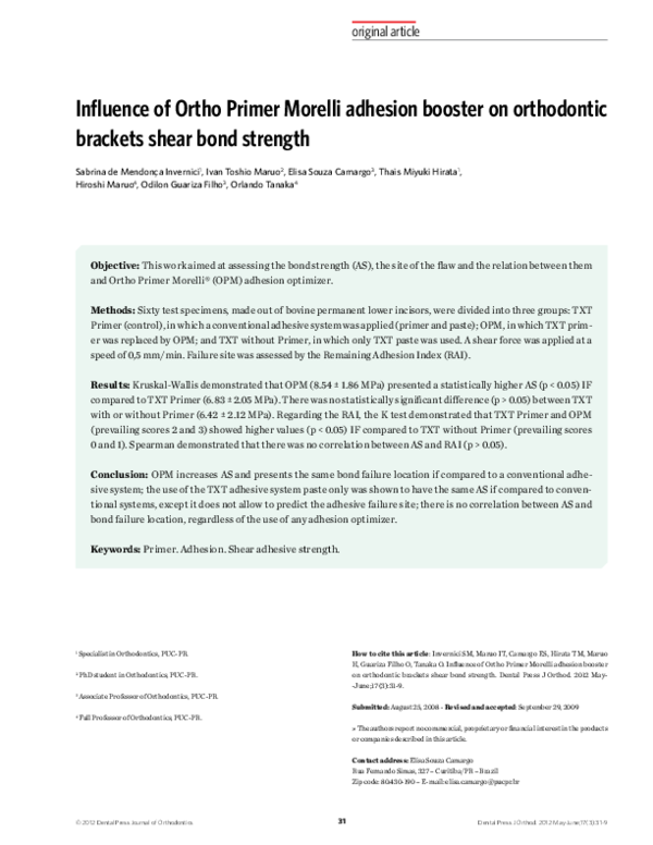 (PDF) Influence of Ortho Primer Morelli adhesion booster on orthodontic ...