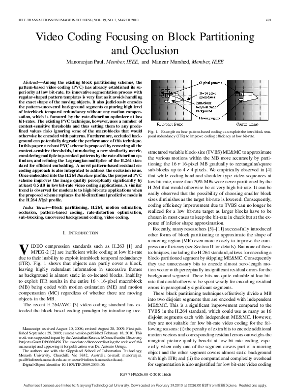 (PDF) Video Coding Focusing on Block Partitioning and Occlusion