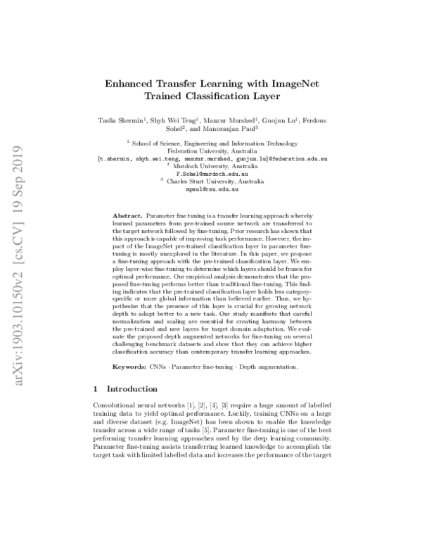 (PDF) Enhanced Transfer Learning with ImageNet Trained Classification Layer