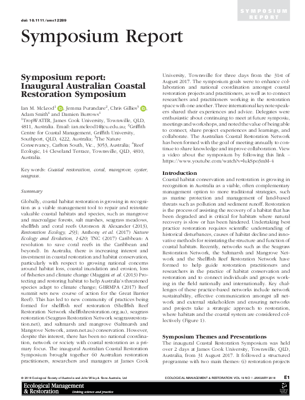 (PDF) Symposium report: Inaugural Australian Coastal Restoration Symposium