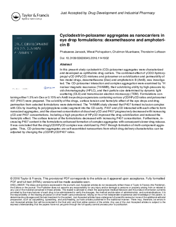 (PDF) Cyclodextrin-poloxamer aggregates as nanocarriers in eye drop ...