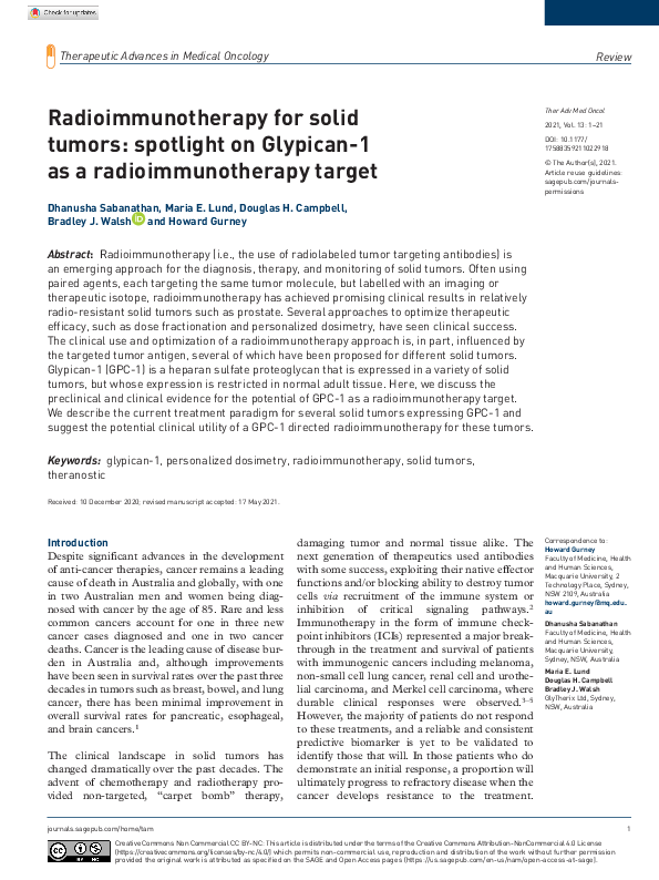 (PDF) Radioimmunotherapy for solid tumors: spotlight on Glypican-1 as a ...