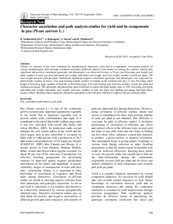 (PDF) Character association and path analysis studies for yield and its components in pea (Pisum ...