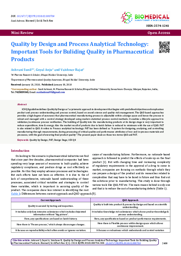 (PDF) Quality by Design and Process Analytical Technology: Important Tools for Buliding Quality ...