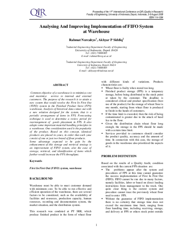 (PDF) Analysing And Improving Implementation of FIFO System at Warehouse
