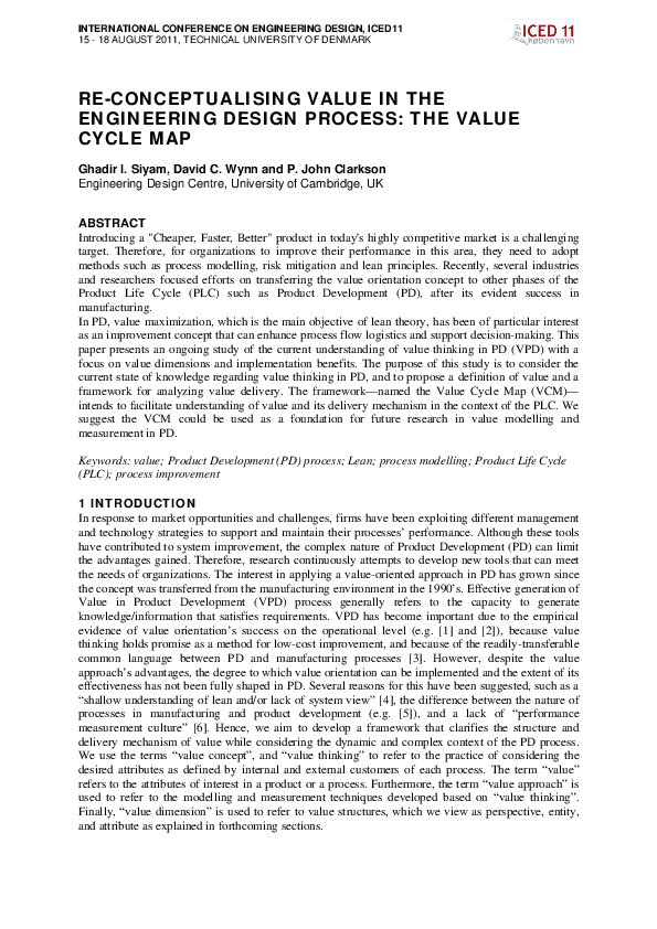 (PDF) Re-Conceptualising Value in Engineering Design Process: The Value ...