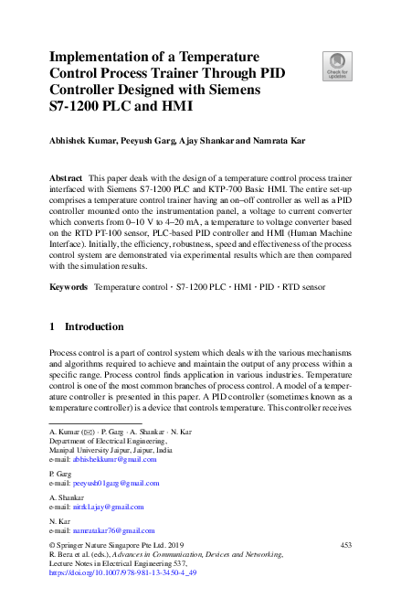(PDF) Implementation of a Temperature Control Process Trainer Through PID Controller Designed ...