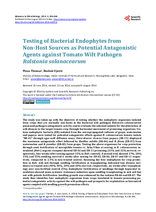 (PDF) Testing of Bacterial Endophytes from Non-Host Sources as ...