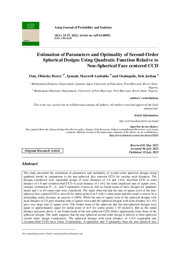 (PDF) Estimation of Parameters and Optimality of Second-Order Spherical ...