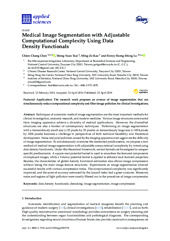 (PDF) Medical Image Segmentation with Adjustable Computational Complexity Using Data Density ...