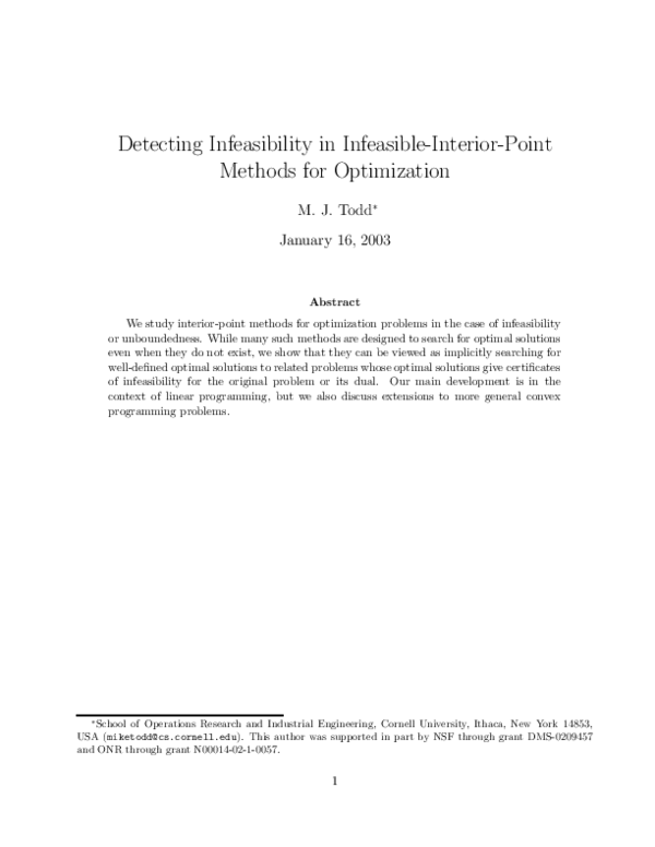 (PDF) Detecting Infeasibility in Infeasible-Interior-Point Methods for Optimization | Michael S ...
