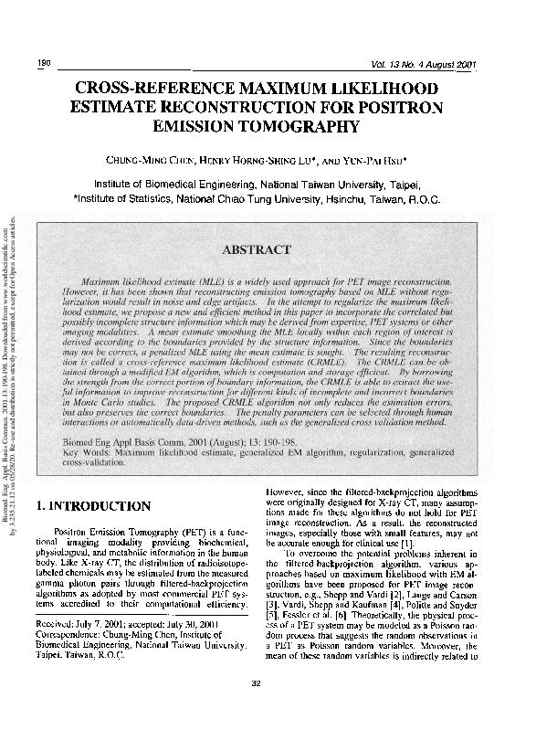 (PDF) Cross-Reference Maximum Likelihood Estimate Reconstruction for Positron Emission ...