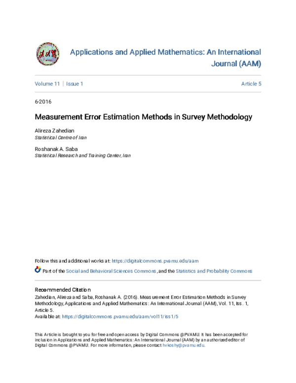 Pdf Measurement Error Estimation Methods In Survey Methodology