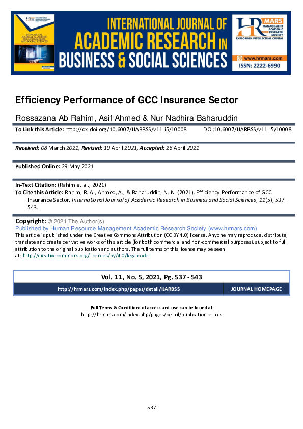 (PDF) Efficiency Performance of GCC Insurance Sector
