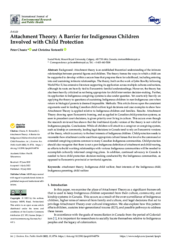 (PDF) Attachment Theory: A Barrier for Indigenous Children Involved ...