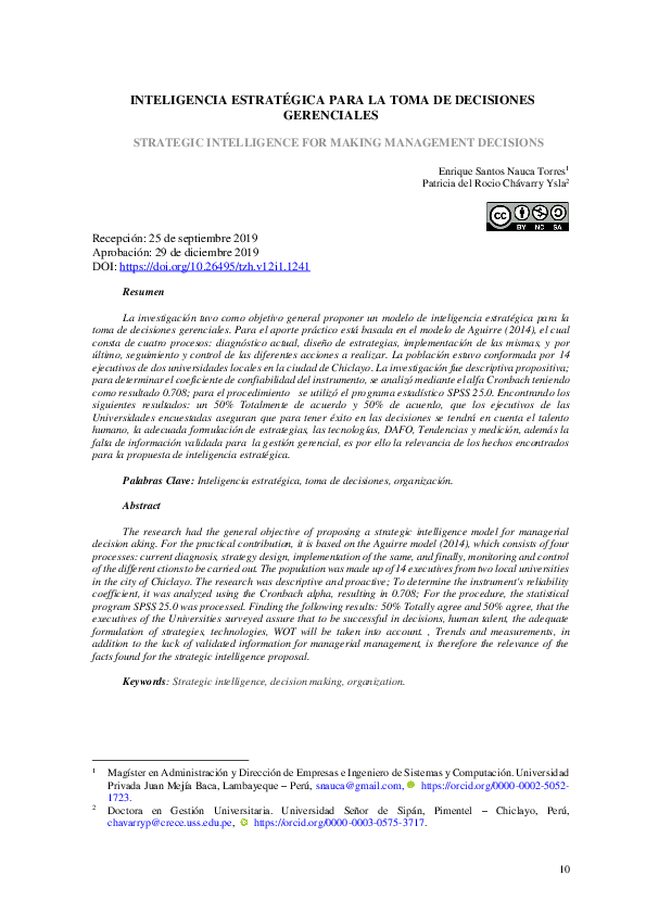 (PDF) Inteligencia Estratégica Para La Toma De Decisiones Gerenciales