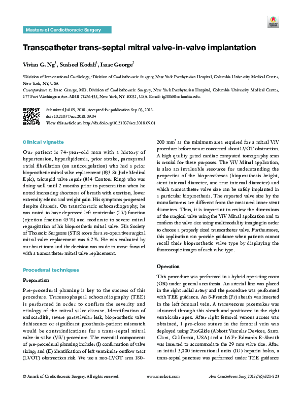 (PDF) Transcatheter trans-septal mitral valve-in-valve implantation