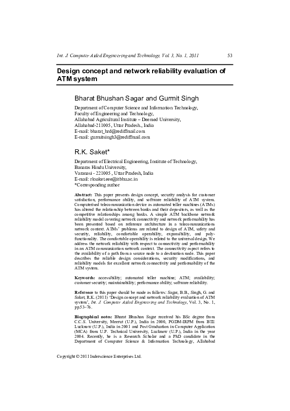 (PDF) Design concept and network reliability evaluation of ATM system