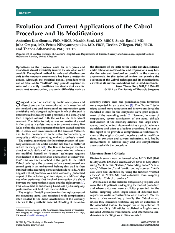 (PDF) Evolution and Current Applications of the Cabrol Procedure and ...