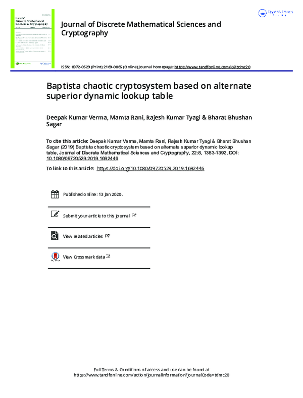 (PDF) Baptista chaotic cryptosystem based on alternate superior dynamic lookup table