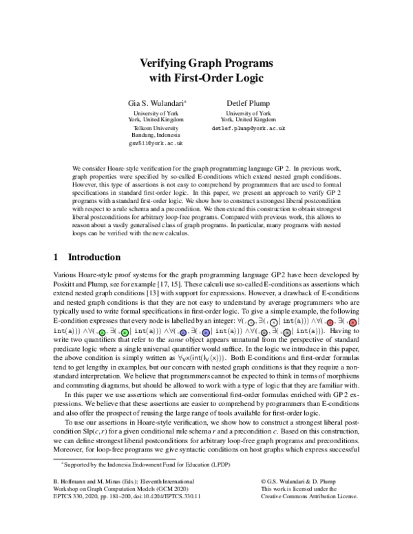 (PDF) Verifying Graph Programs with First-Order Logic