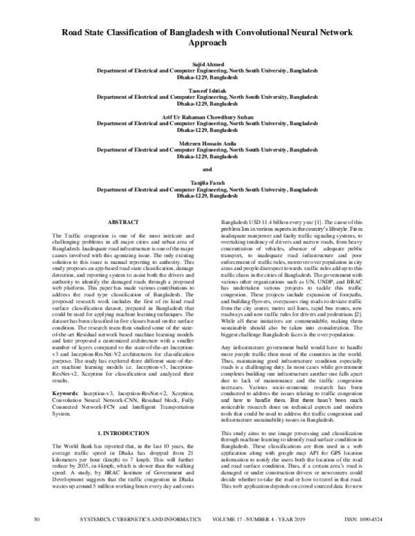 (PDF) Road State Classification of Bangladesh with Convolutional Neural Network Approach
