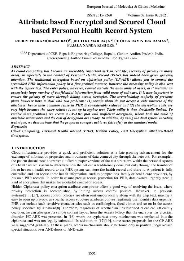 (PDF) Attribute based Encrypted and Secured Cloud based Personal Health Record System