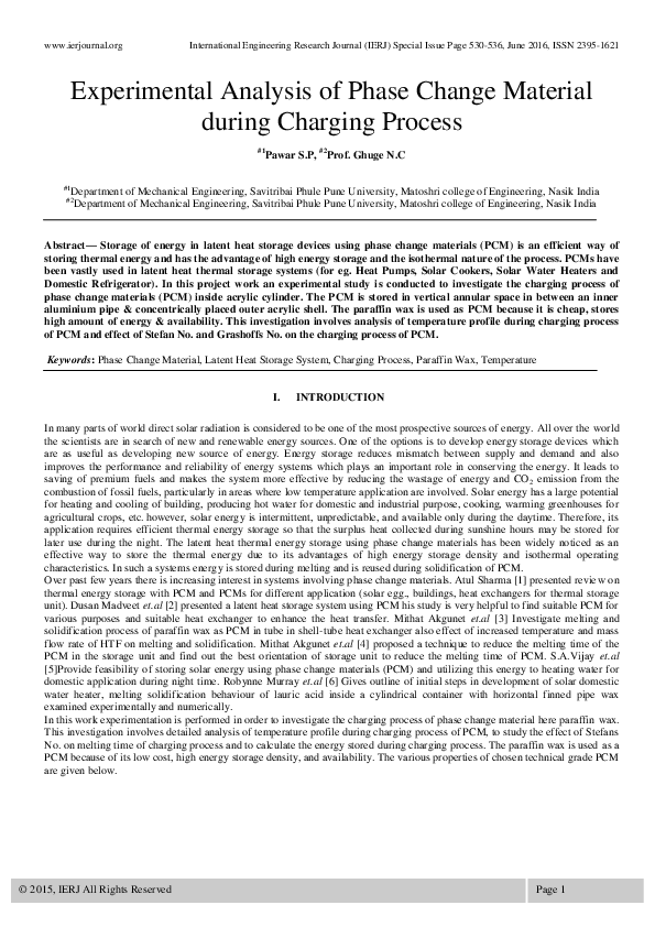(PDF) Experimental Analysis of Phase Change Material during Charging ...