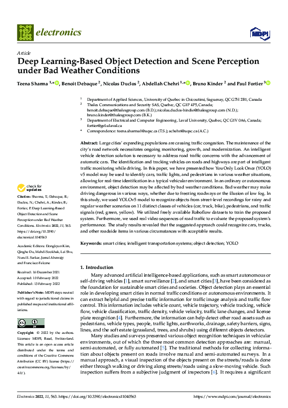 (PDF) Deep Learning-Based Object Detection and Scene Perception under Bad Weather Conditions