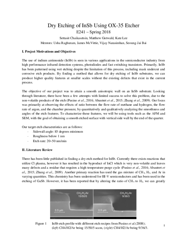 (PDF) Dry Etching of InSb Using OX-35 Etcher | Matthew Gutwald - Academia.edu