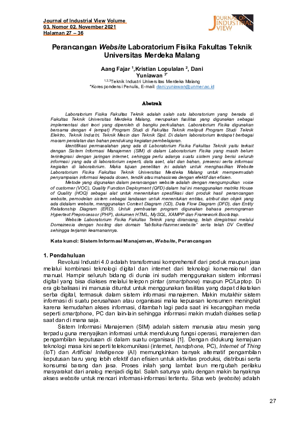 (PDF) Perancangan Website Laboratorium Fisika Fakultas Teknik ...