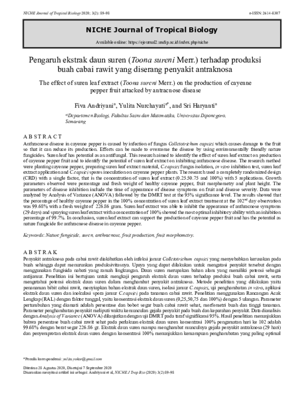 (PDF) Pengaruh ekstrak daun suren (Toona sureni Merr.) terhadap ...
