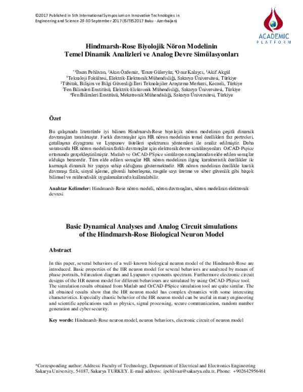 (PDF) Basic dynamical analyses and analog circuit simulations of the Hindmarsh-Rose Biological ...