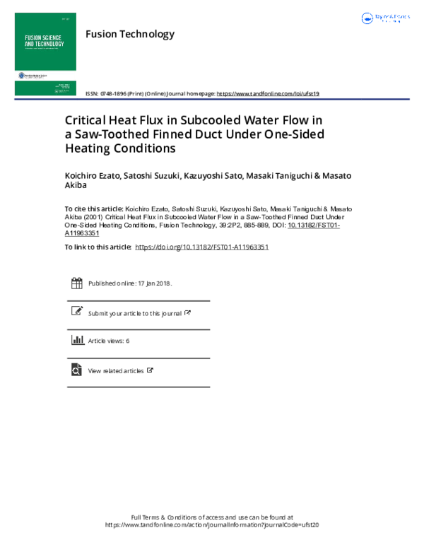 (PDF) Critical Heat Flux in Subcooled Water Flow in a Saw-Toothed Finned Duct Under One-Sided ...