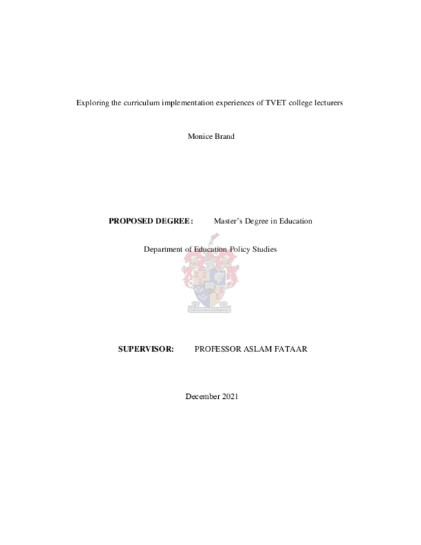(PDF) Exploring the curriculum implementation experiences of TVET college lecturers