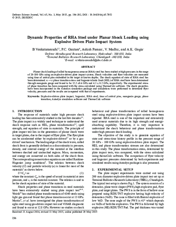 (PDF) Dynamic Properties of RHA Steel under Planar Shock Loading using ...