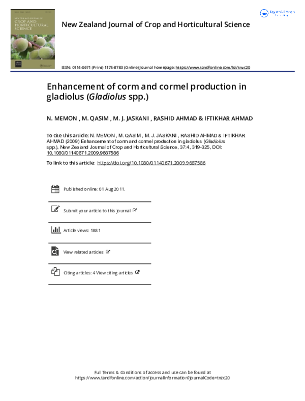 (PDF) Enhancement of corm and cormel production in gladiolus ...