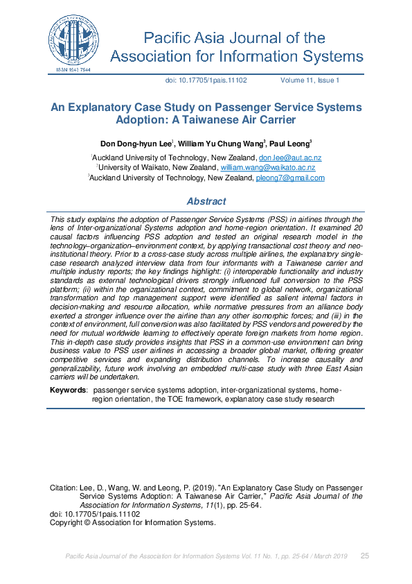 (PDF) An Explanatory Case Study on Passenger Service Systems Adoption ...