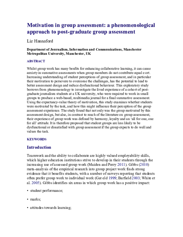 (PDF) Motivation in group assessment: a phenomenological approach to ...