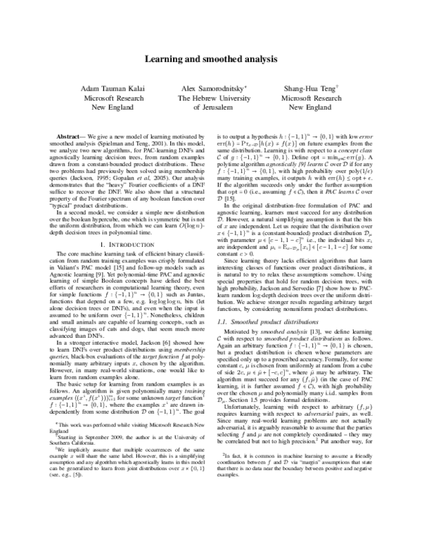 (PDF) Learning and Smoothed Analysis