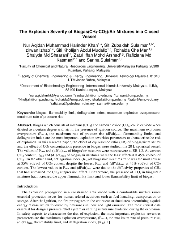 (PDF) The Explosion Severity of Biogas(CH4-CO2)/Air Mixtures in a ...