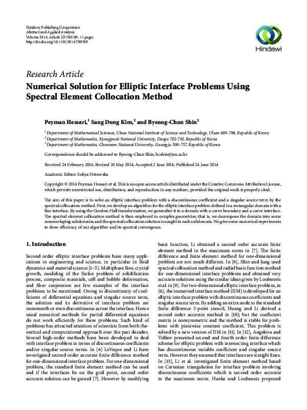 Pdf Numerical Solution For Elliptic Interface Problems Using Spectral Element Collocation Method