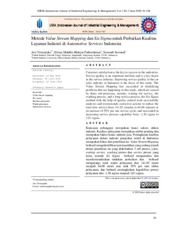 (PDF) Metode Value Stream Mapping dan Six Sigma untuk Perbaikan ...