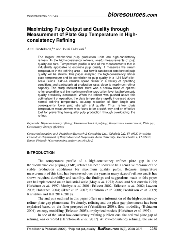 (PDF) Maximizing pulp output and quality through measurement of plate ...