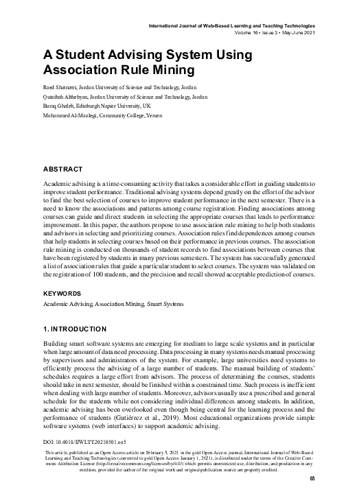 (PDF) A Student Advising System Using Association Rule Mining