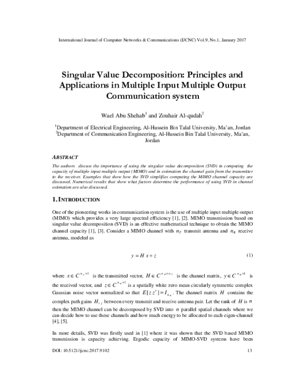 Pdf Singular Value Decomposition Principles And Applications In Multiple Input Multiple