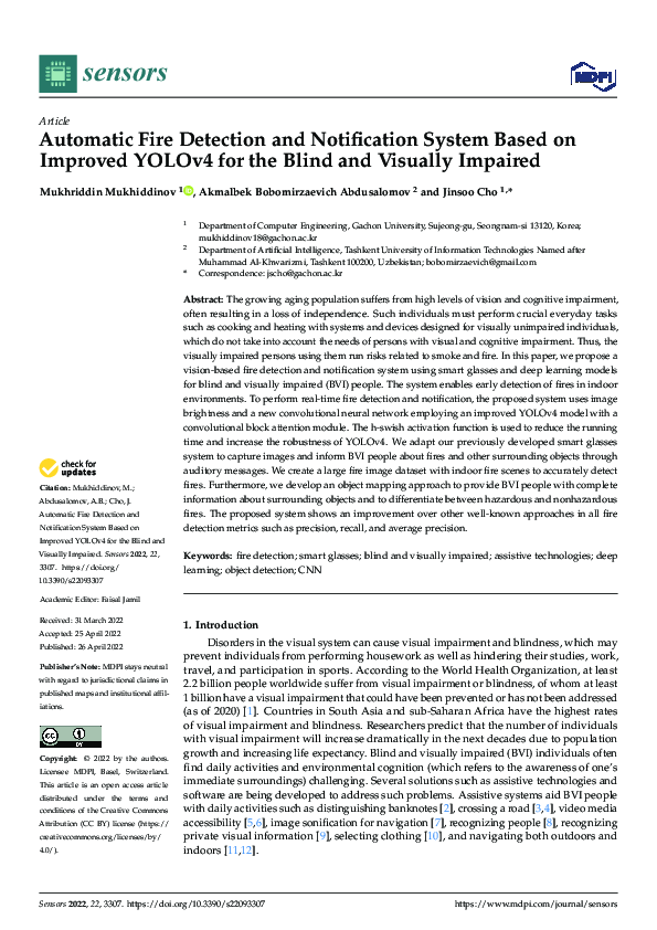 (PDF) Automatic Fire Detection and Notification System Based on Improved YOLOv4 for the Blind ...