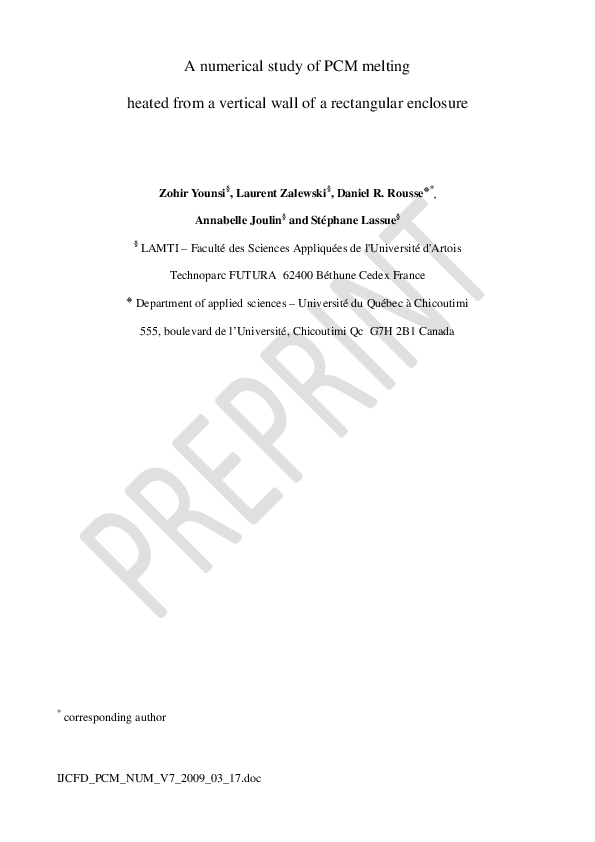 (PDF) A numerical study of the melting of phase change material heated from a vertical wall of a ...