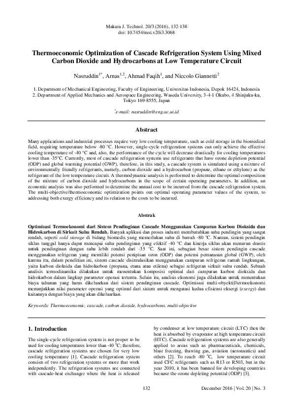 (PDF) Thermoeconomic Optimization of Cascade Refrigeration System Using Refrigerant Pair R404A-R508B
