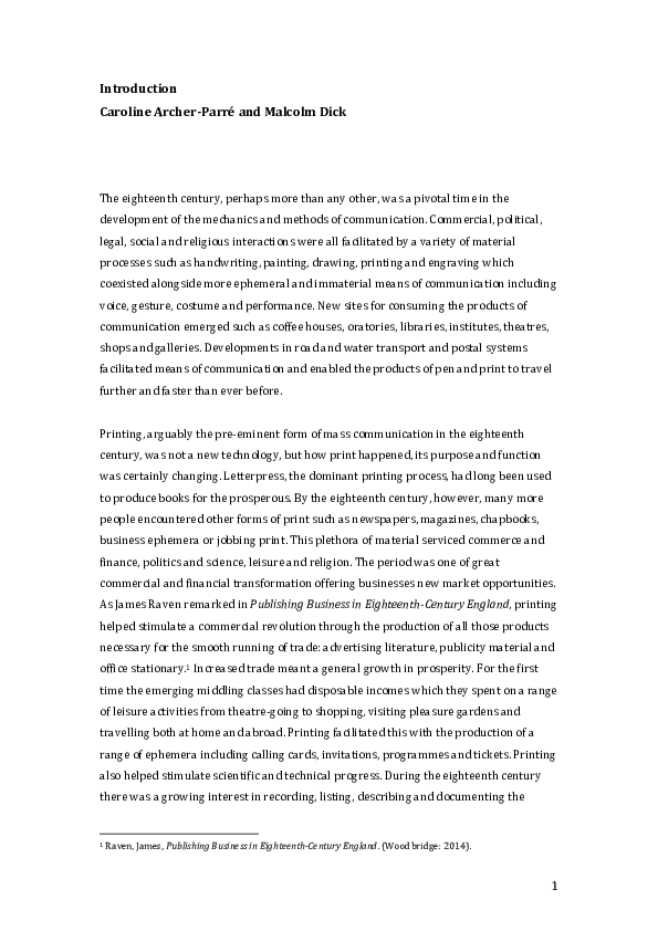 (PDF) Introduction Pen Print and Communication in the Eighteenth Century